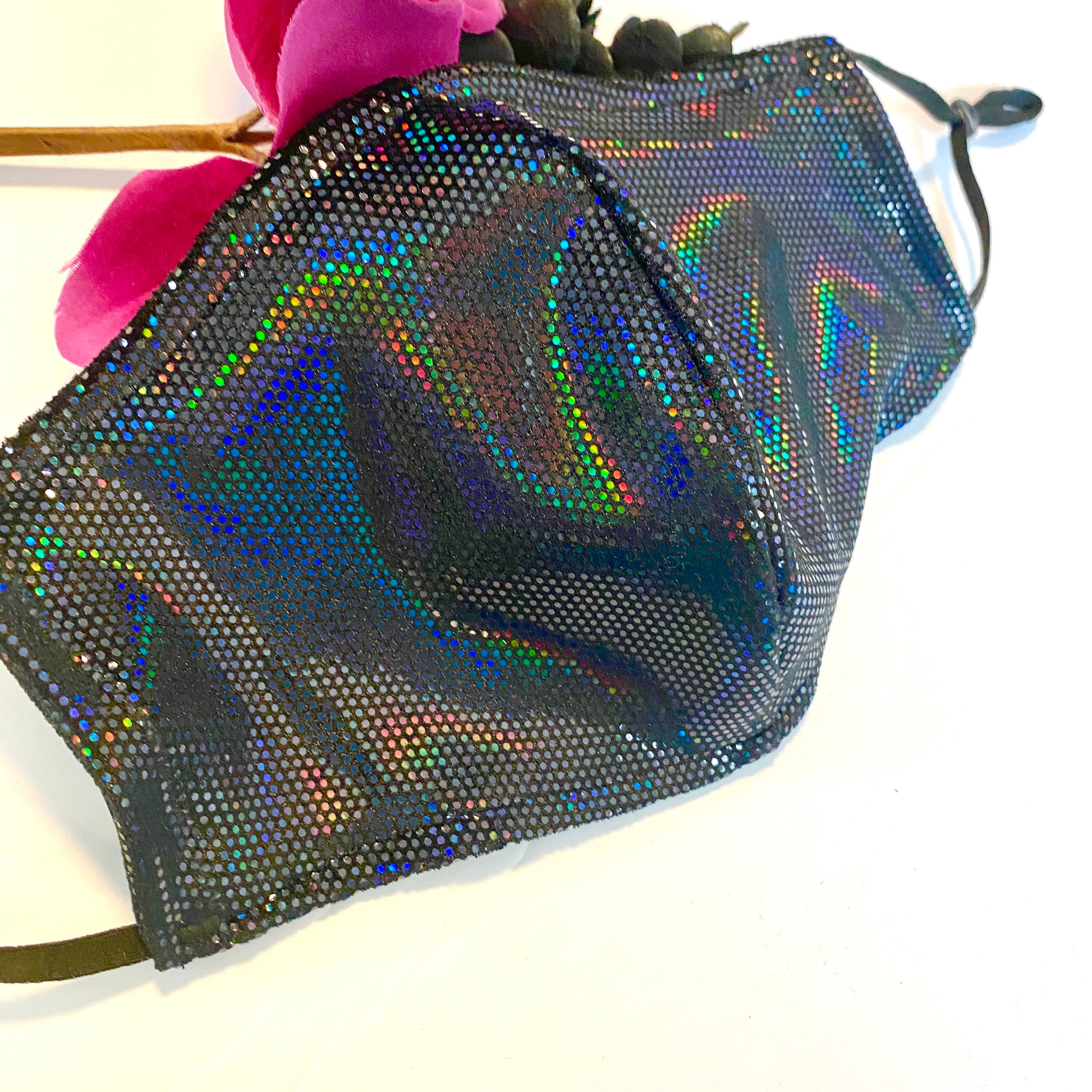 Black Holographic Reflective Face Mask With Nose Wire and - Etsy