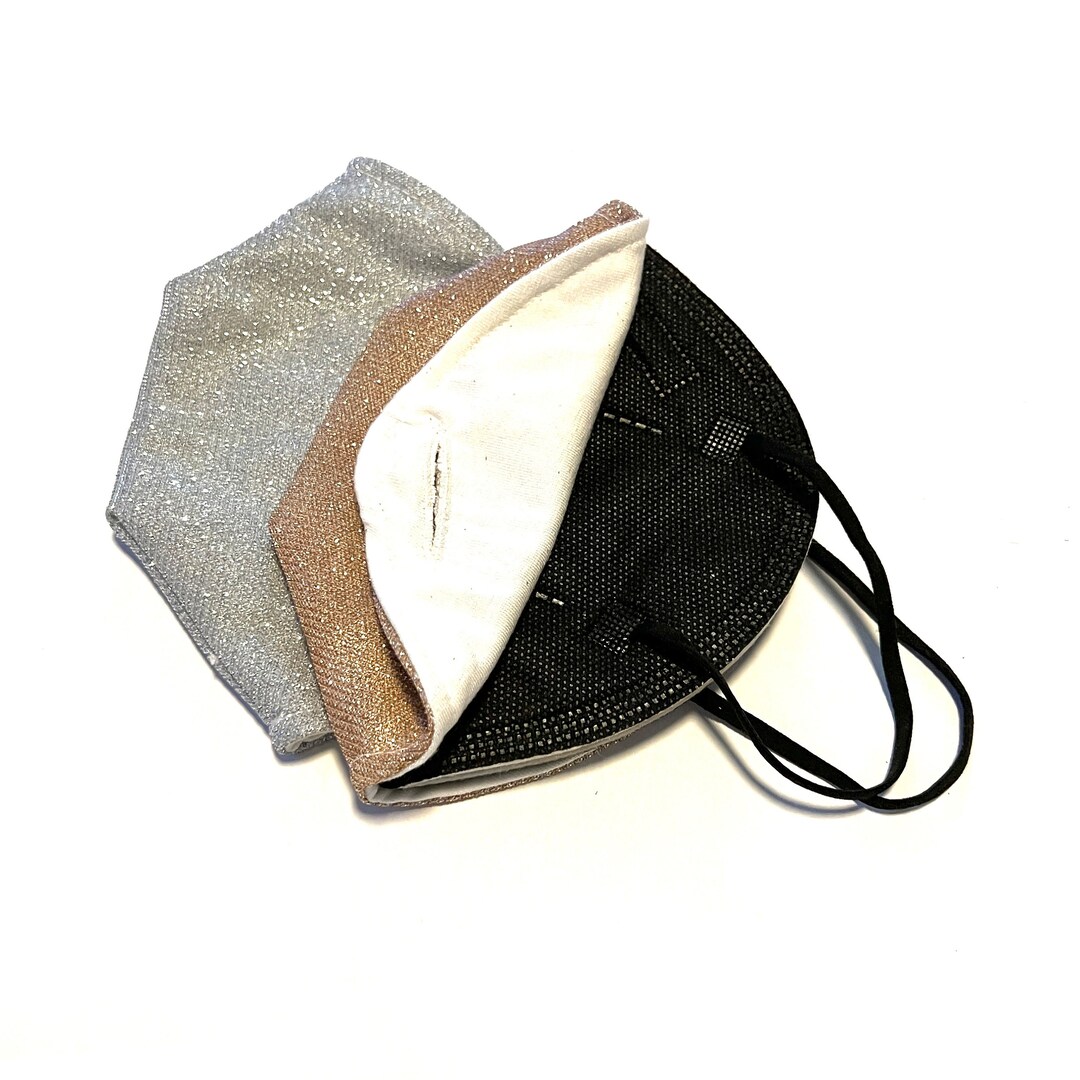 Reusable KN95 Mask Cover, Silver Glitter Double Mask, Black Glitter ...
