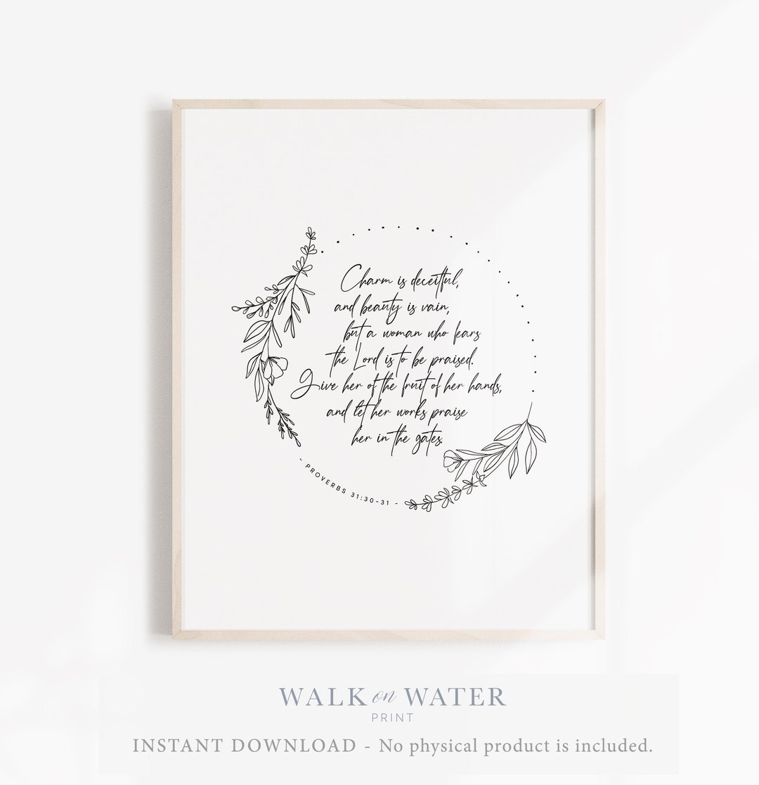 Proverbs 31:30-31 Wall Art, Handwritten Bible Verse Wall Art, Gift for ...