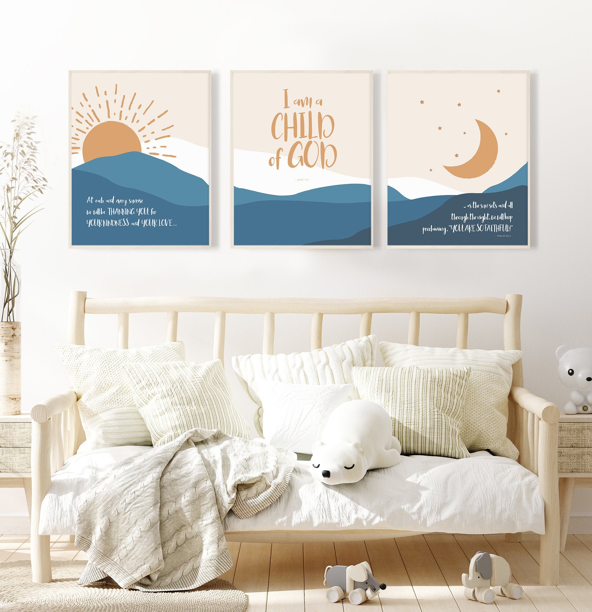 John 1:12 Wall Art, Psalm 92 2 Wall Art, Nursery Christian Print, Set ...