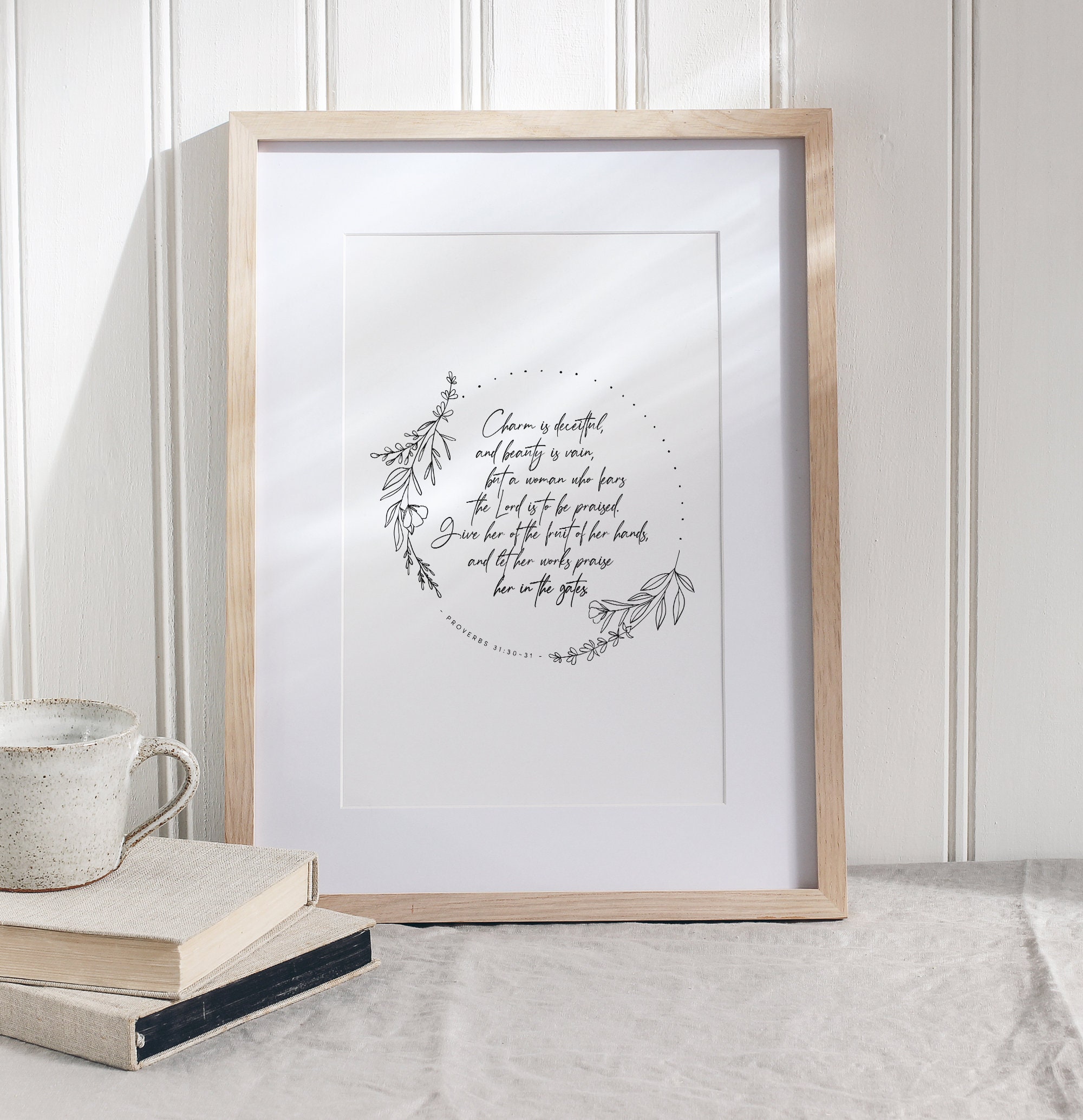 Proverbs 31:30-31 Wall Art, Handwritten Bible Verse Wall Art, Gift for ...