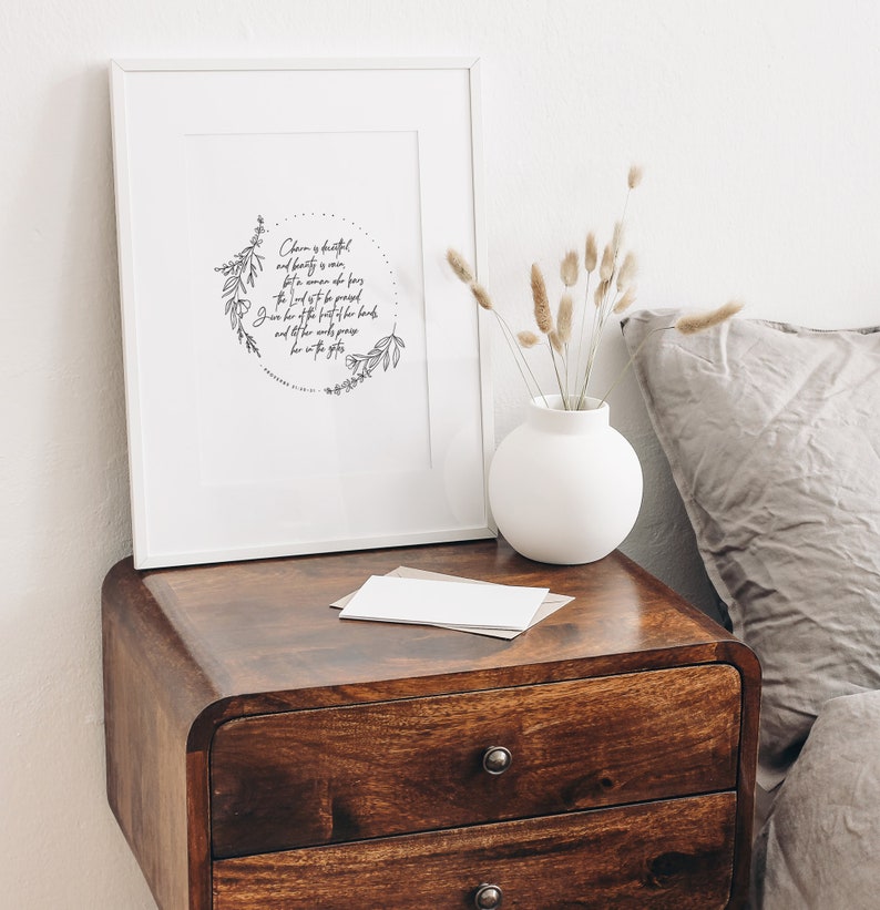 Proverbs 31:30-31 Wall Art, Handwritten Bible Verse Wall Art, Gift for ...