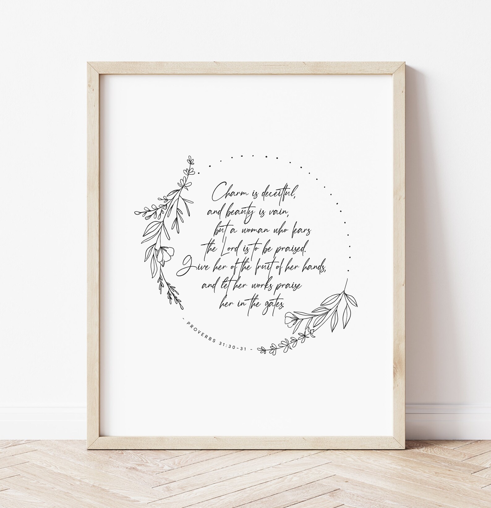 Proverbs 31:30-31 Wall Art, Handwritten Bible Verse Wall Art, Gift for ...