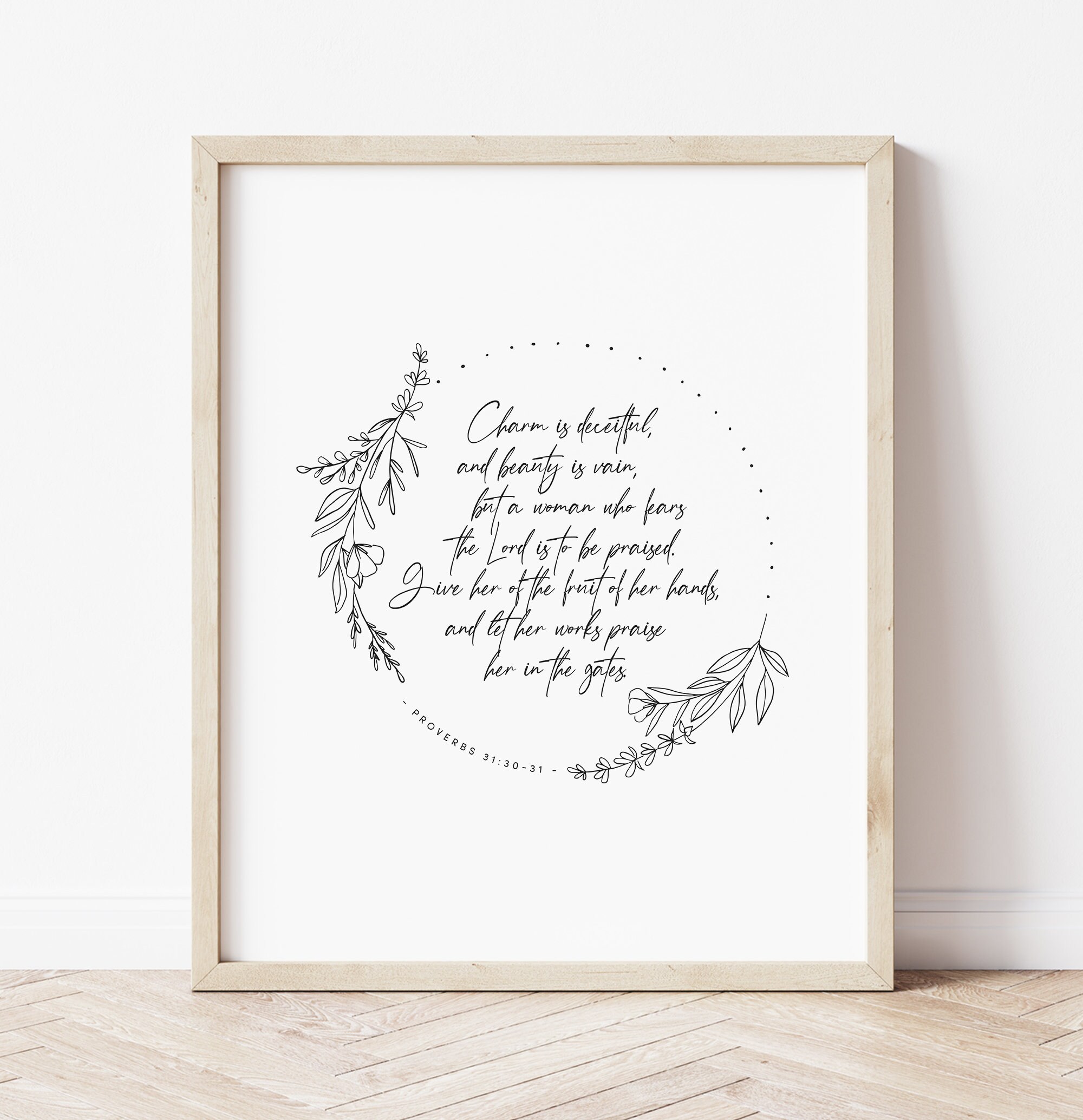 Proverbs 31:30-31 Wall Art, Handwritten Bible Verse Wall Art, Gift for ...