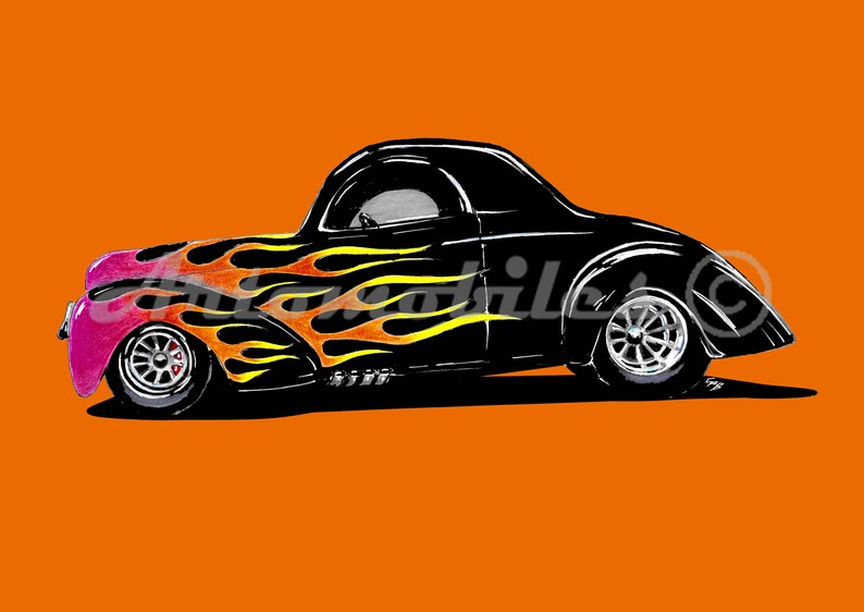 Hand-drawn Willys Coupe Hot Rod, Automotive Art Print. - Etsy