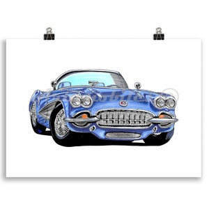 Hand-drawn Corvette Automotive Art Print, Perfect for Any Motor Art ...