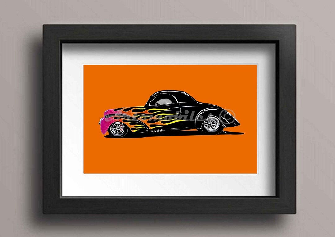 Hand-drawn Willys Coupe Hot Rod, Automotive Art Print. - Etsy