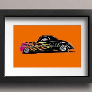 Hand-drawn Willys Coupe Hot Rod, Automotive Art Print. - Etsy