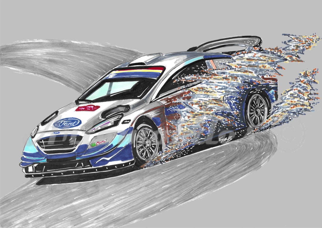 Hand-drawn Fiesta Rally Car Automotive Art Print, Perfect for Any ...