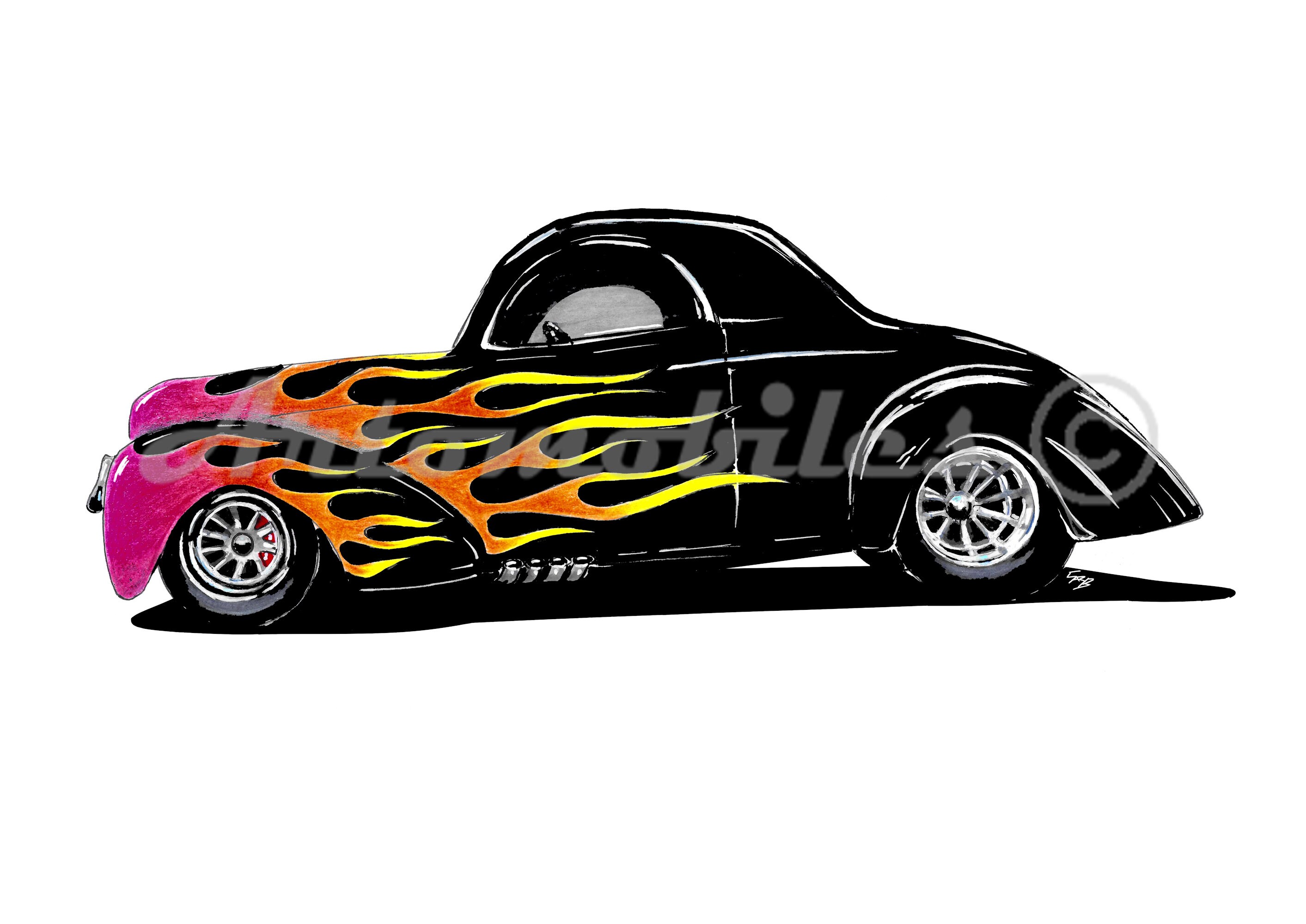 Hand-drawn Willys Coupe Hot Rod, Automotive Art Print. - Etsy