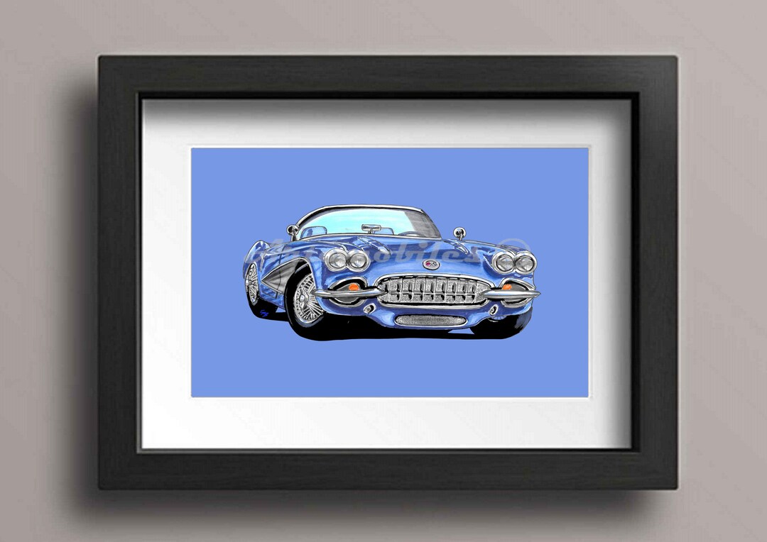Hand-drawn Corvette C1 Art Print, Classic American Muscle Car - Etsy