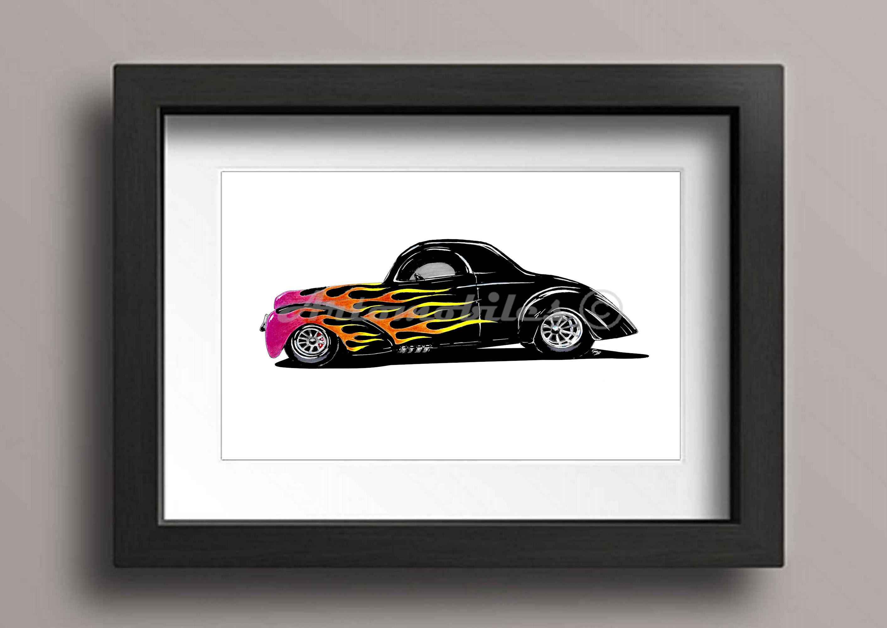 Hand-drawn Willys Coupe Hot Rod, Automotive Art Print. - Etsy