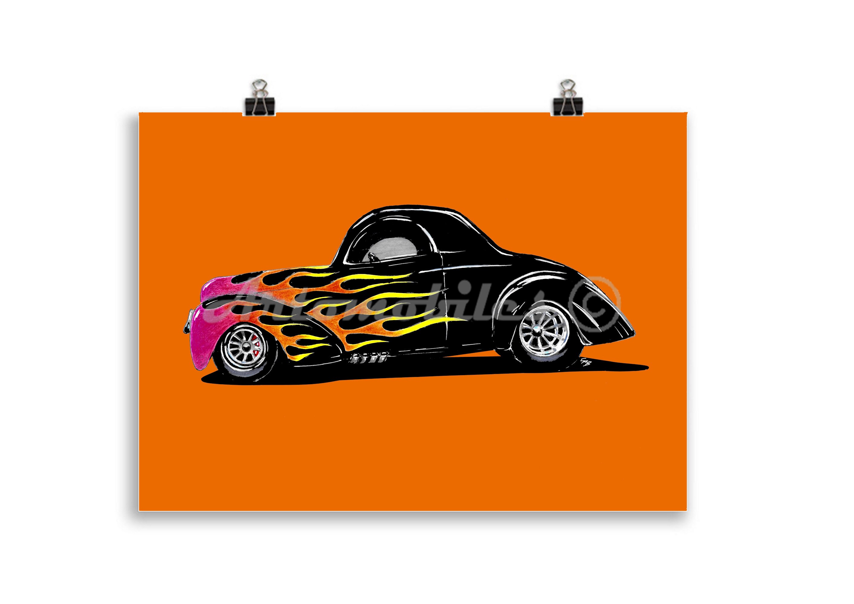 Hand-drawn Willys Coupe Hot Rod, Automotive Art Print. - Etsy