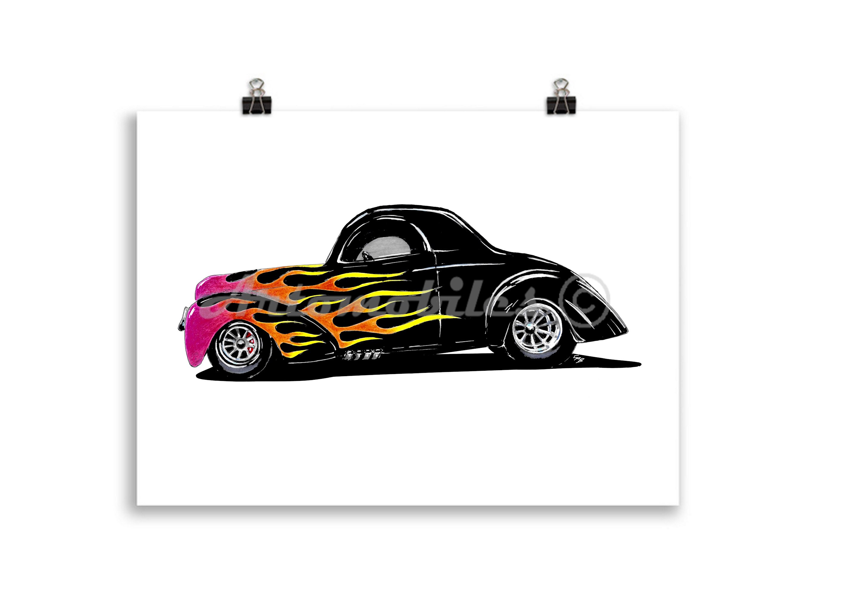 Hand-drawn Willys Coupe Hot Rod, Automotive Art Print. - Etsy