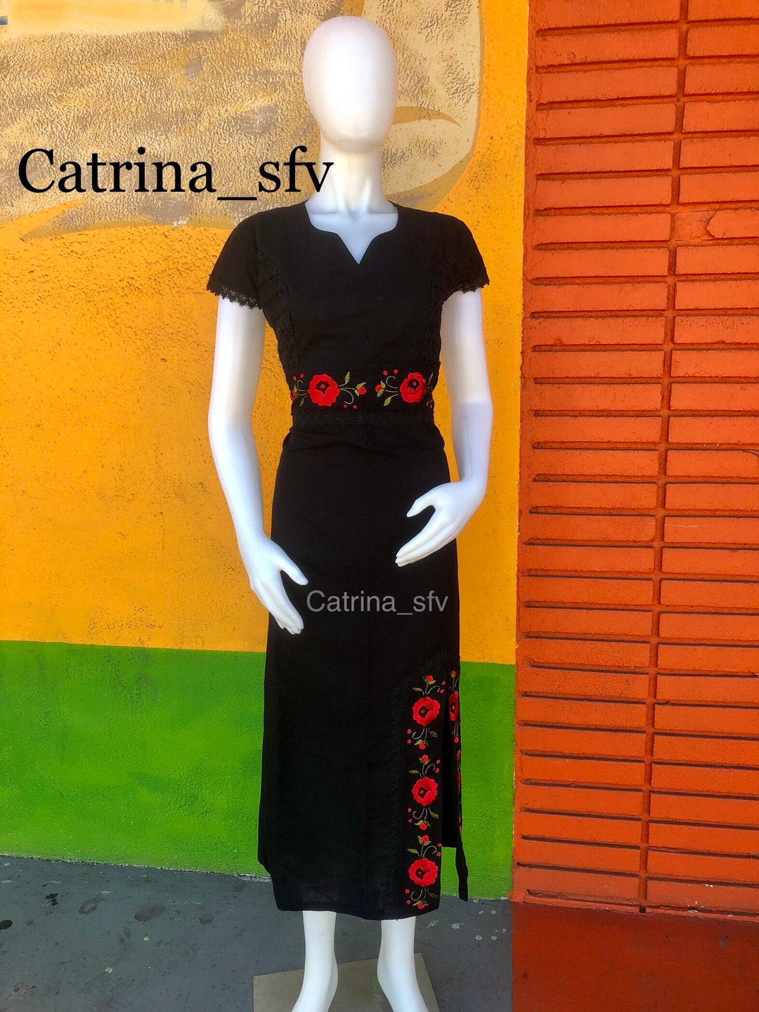 Mexican Dress, Catrina Dress, Embroidered Dress, Mexican Party, Cinco ...