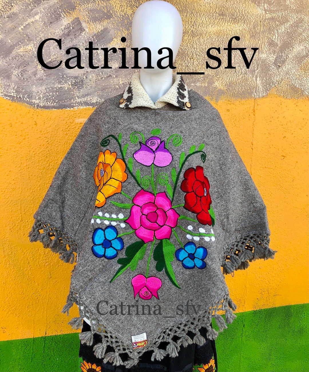 Embroidered Mexican Mañanita, Mexican Poncho, Mexican Gaban, Artisanal ...