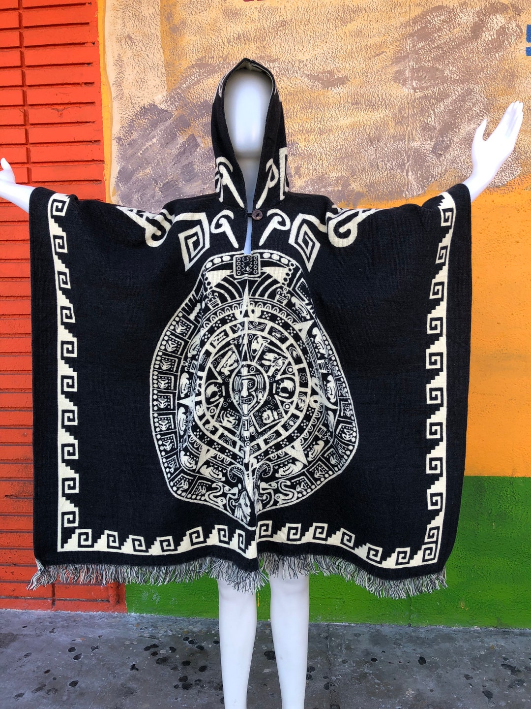 Poncho de calendario azteca, gabán de calendario azteca, sarape con ...