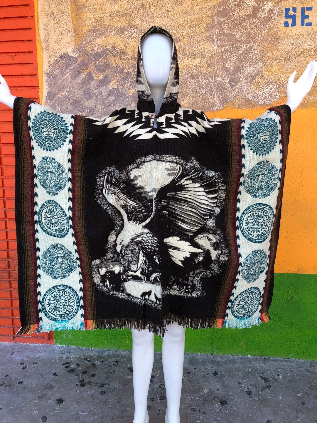 Native Poncho, Hooded Poncho, Eagle Poncho, Mexican Poncho, Peru Poncho ...