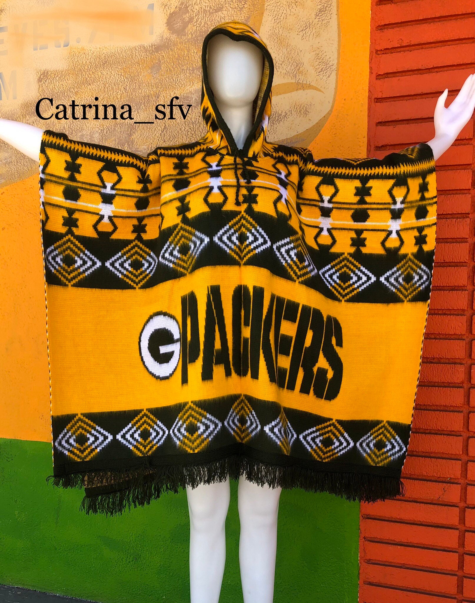 Green Bay poncho, sport poncho, hooded poncho, hooded overcoat, G ...