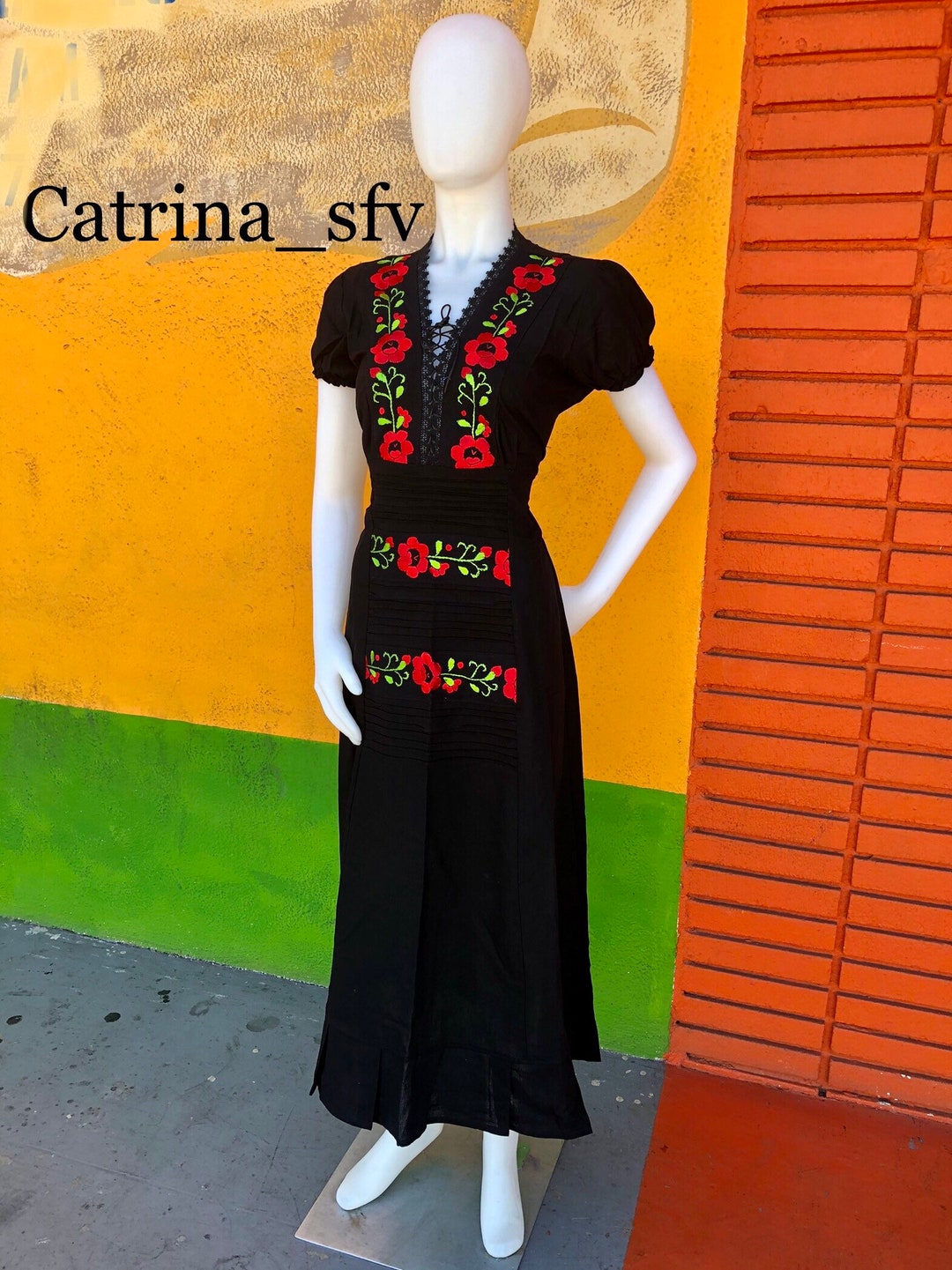 Mexican Dress, Catrina Dress, Embroidered Dress, Mexican Party, Cinco ...