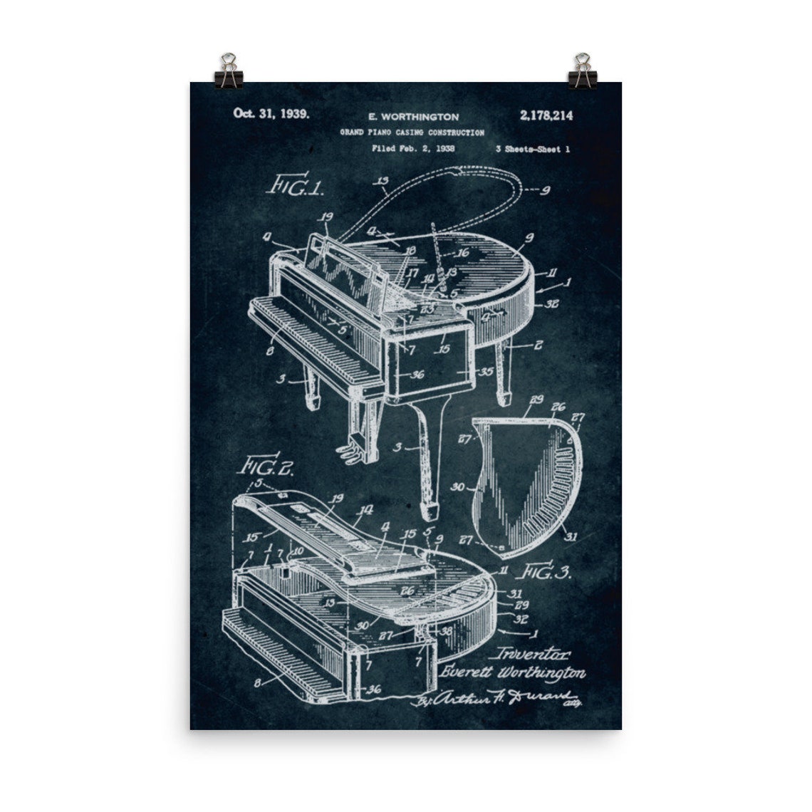 Grand Piano Construction / Music Patent Poster / Blueprint - Etsy