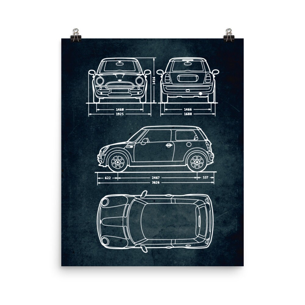 Mini Car / Car Blueprint Poster / Vintage Style Home Decor - Etsy