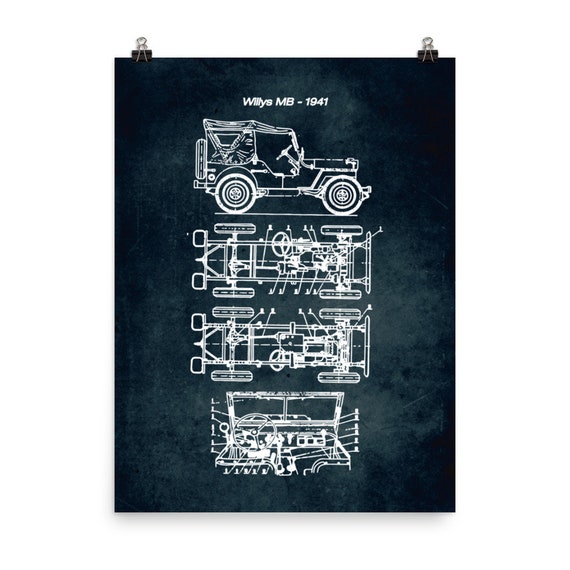 Jeep Willys MB 1941 / Car Blueprint Poster / Vintage Style | Etsy Singapore