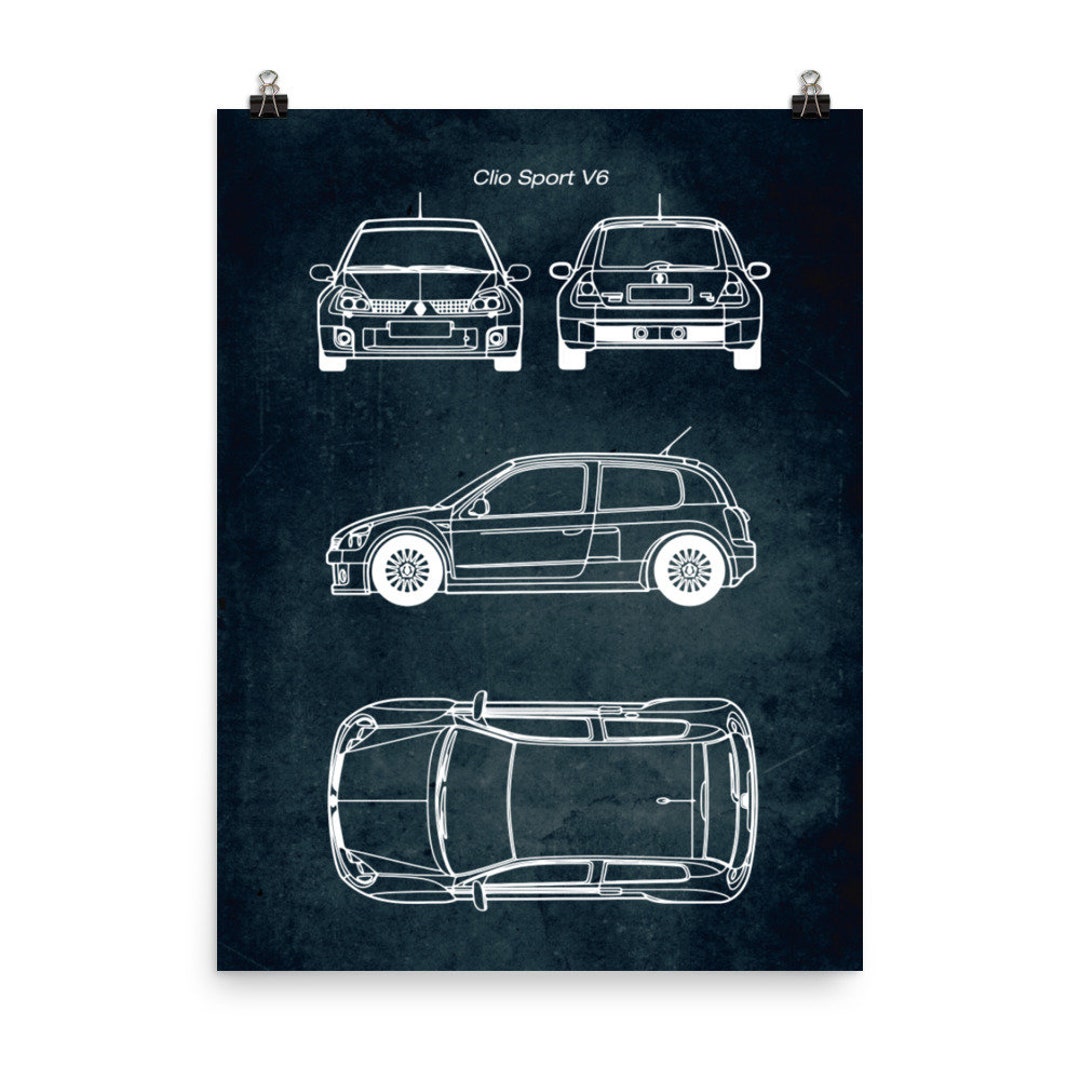Clio Sport V6 / Car Blueprint Poster / Vintage Style Home Decor - Etsy