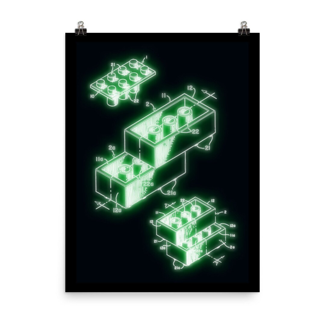 Toy Building Brick / Neon Effect Poster / 80s Vintage Style - Etsy