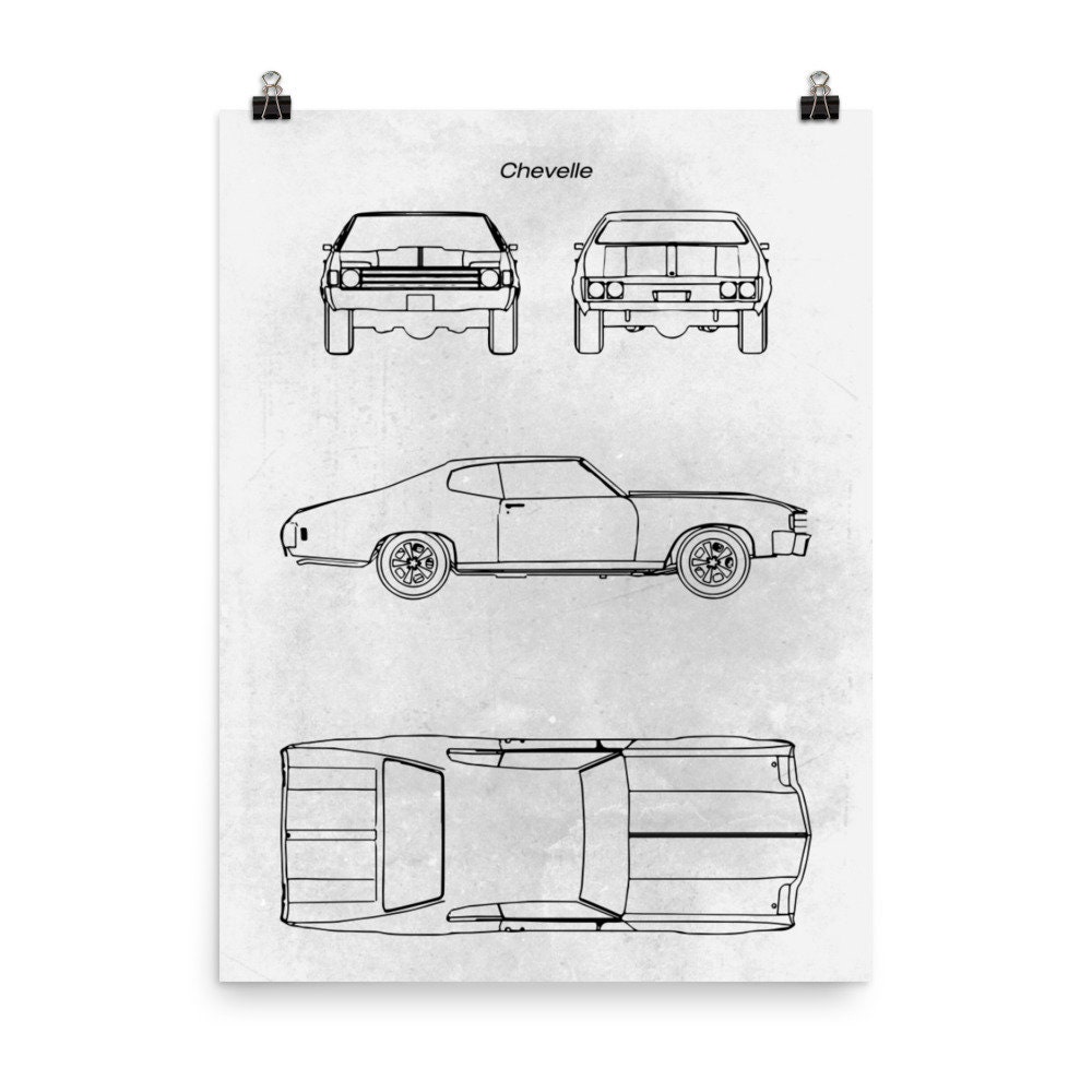 Chevelle / Car Blueprint Poster / Vintage Style Home Decor - Etsy