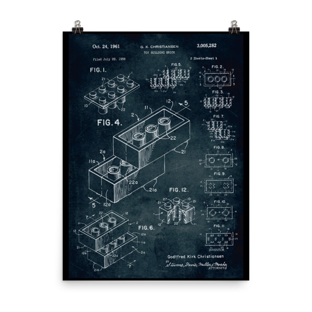 1958 Toy Building Brick / Patent Poster Blueprint / Vintage | Etsy