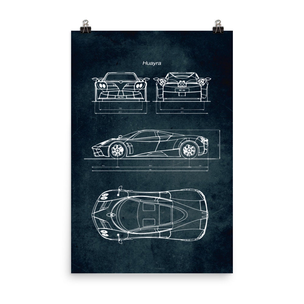 Huayra / Exotic Super Car / Blueprint Poster / Vintage Style - Etsy
