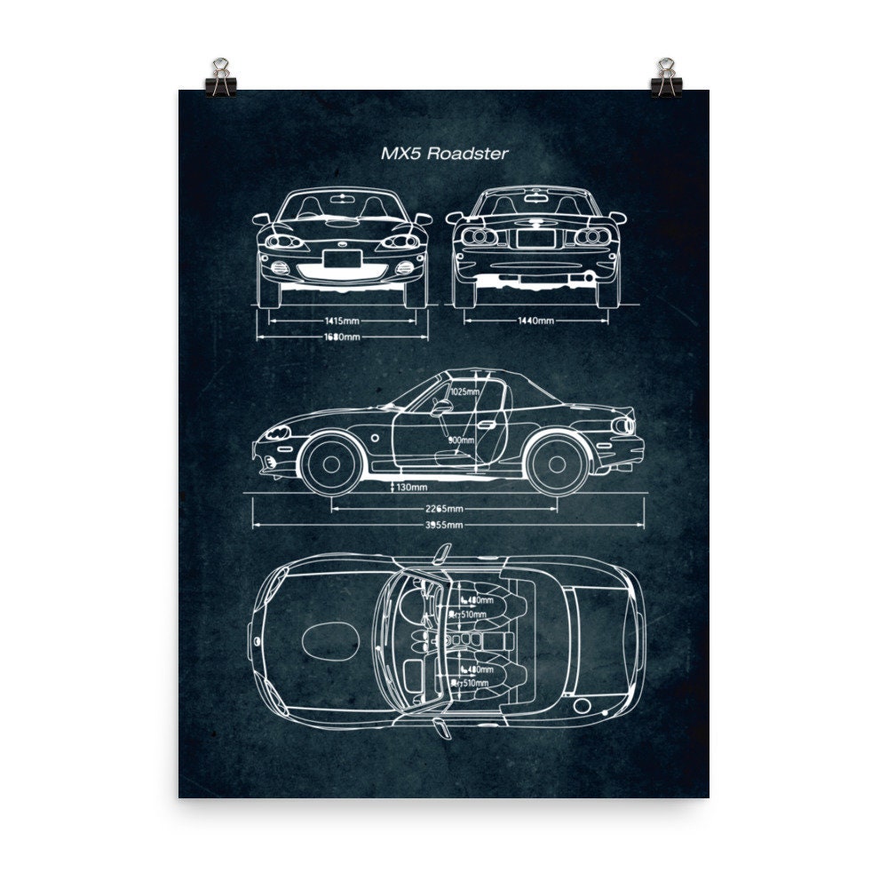 MX5 Roadster / Car Blueprint Poster / Vintage Style Home Decor - Etsy