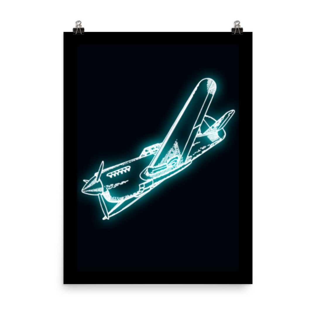 Airplane / Neon Effect Poster / 80s Vintage Style Home Decor - Etsy