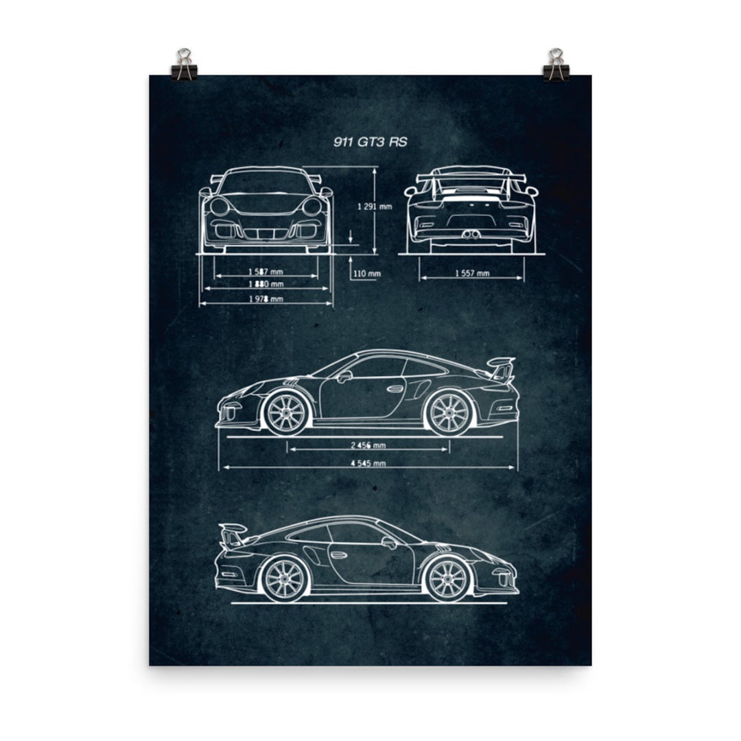 911 GT3 RS / Car Blueprint Poster / Vintage Style Home Decor - Etsy