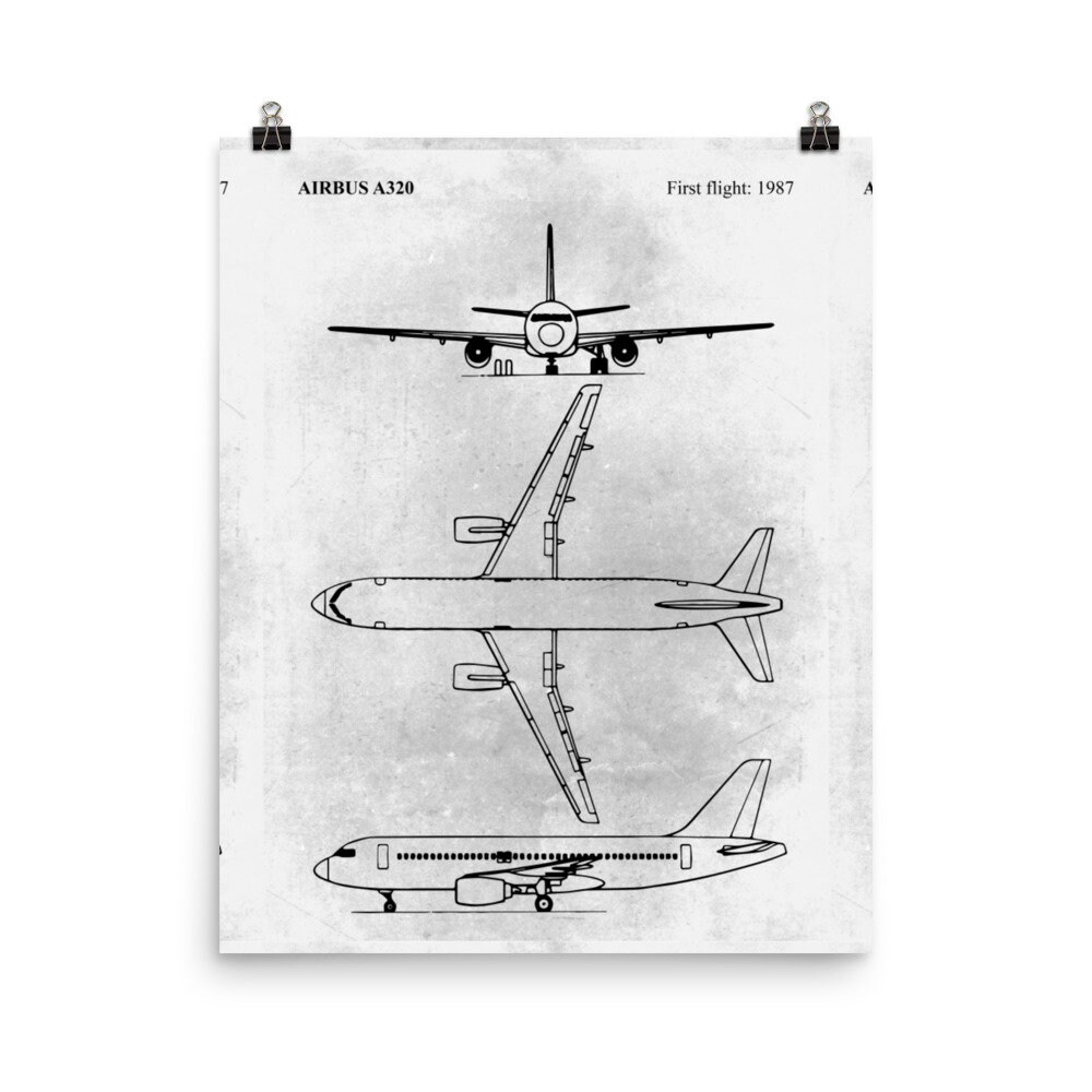 Airbus A320 / Airplane, Pilot, Aircraft Lovers Gift / Plane Blueprint ...