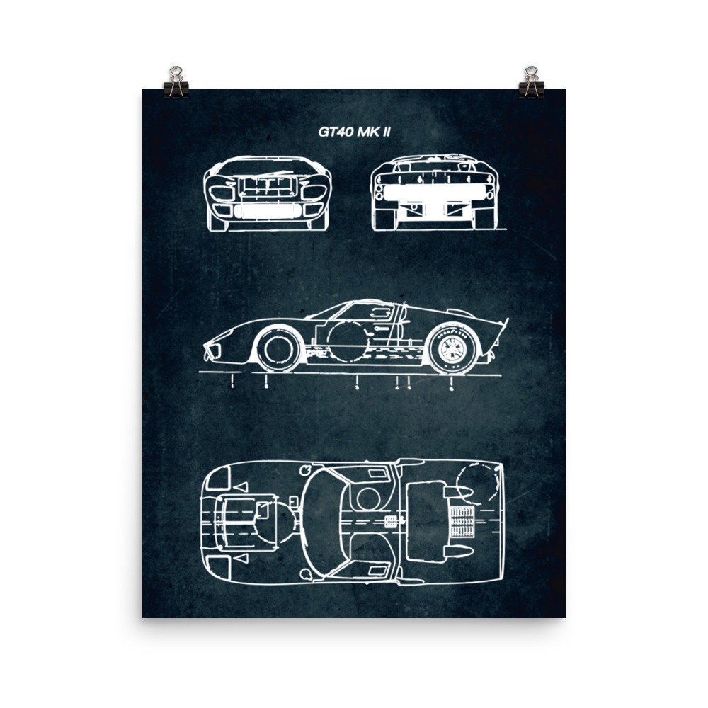 GT40 MK II / Car Blueprint Poster / Vintage Style Home Decor - Etsy