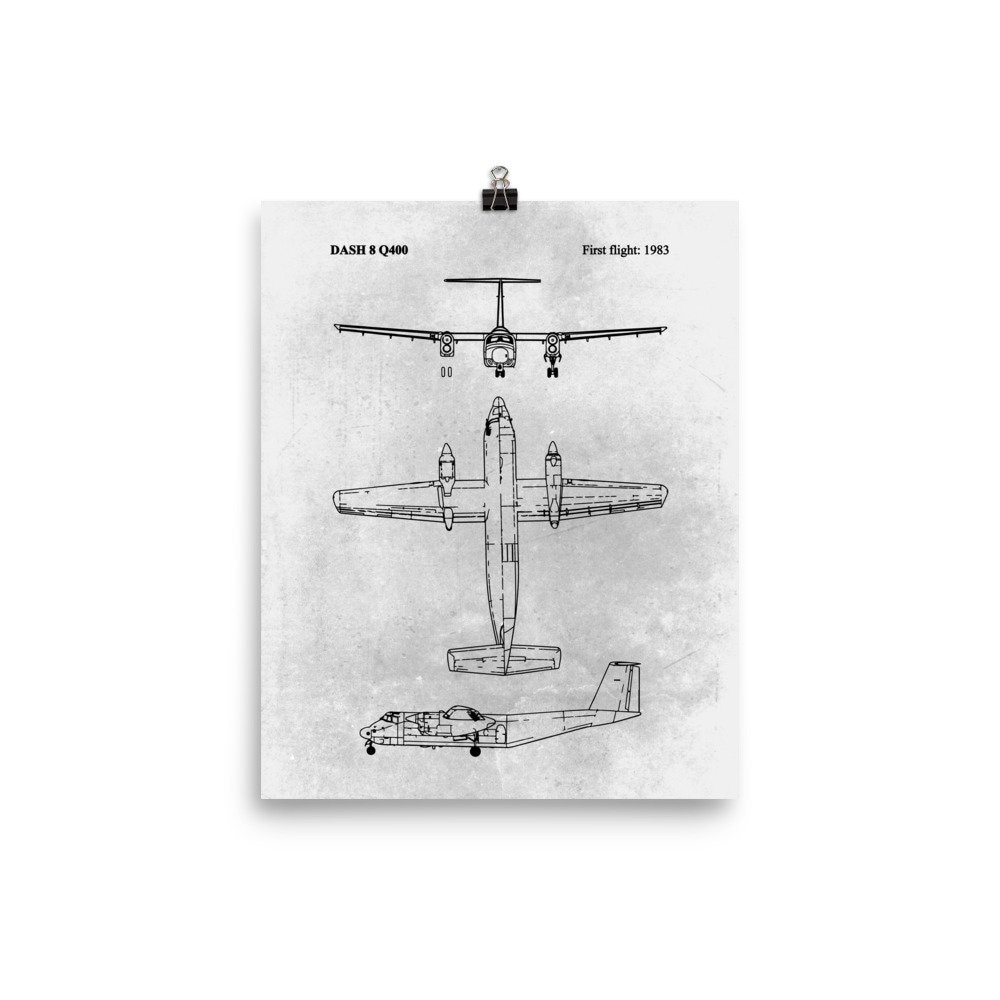 Dash 8 Q400 / Airplane, Pilot, Aircraft Lovers Gift / Plane Blueprint ...
