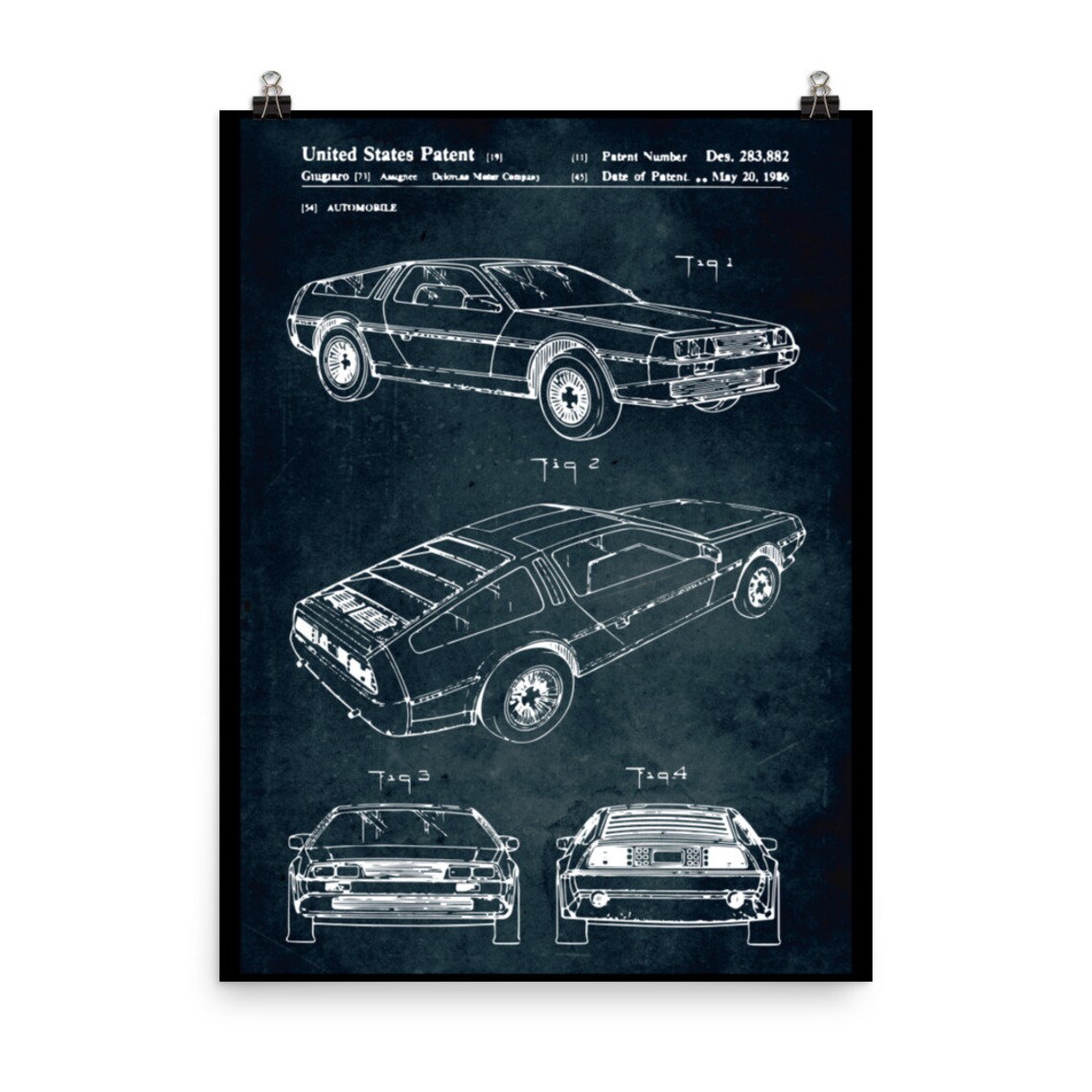 Delorean Patent / Car Blueprint Poster / Vintage Style Home - Etsy