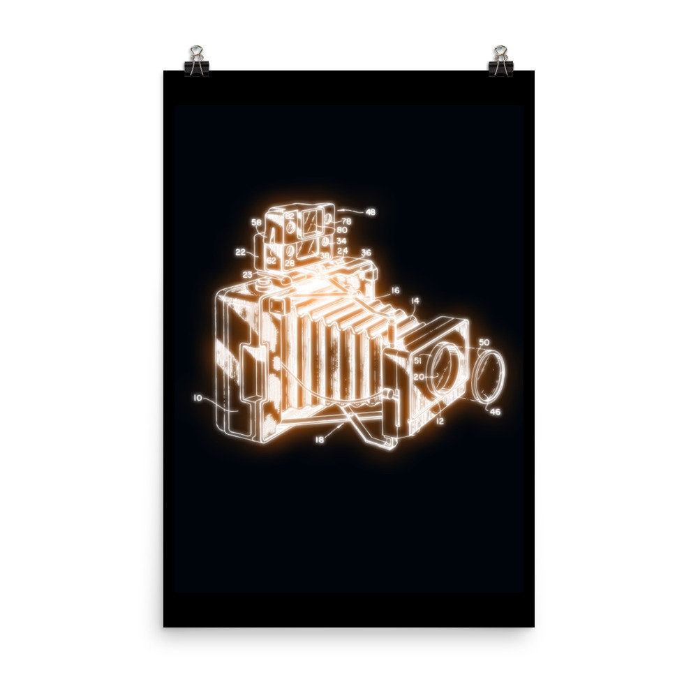 Camera Neon Poster / Neon Effect Poster / 80s Vintage Style - Etsy