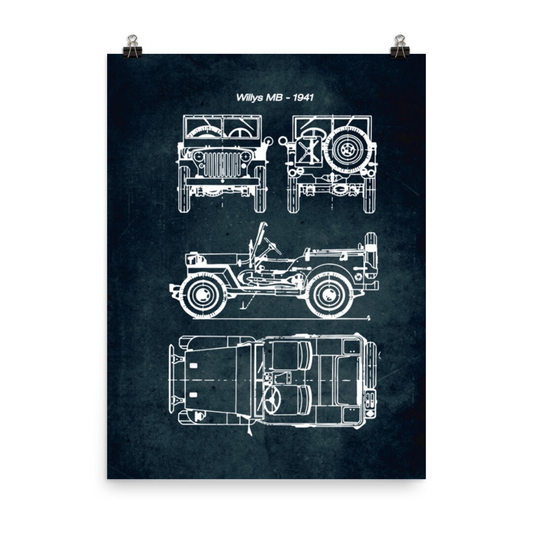 Willys MB 1941 / Car Blueprint Poster / Vintage Style Home Decor - Etsy