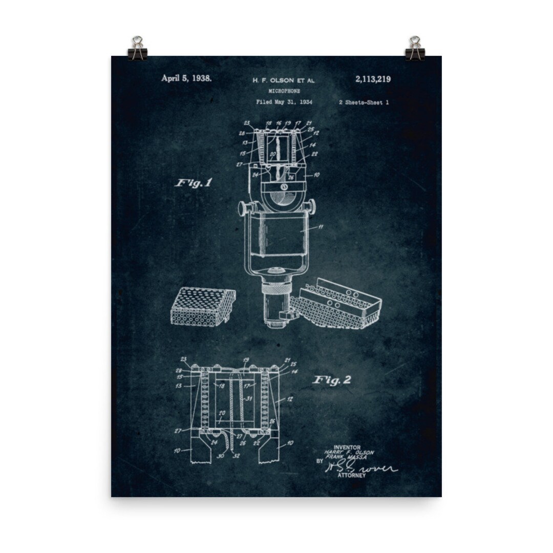 Microphone / Music Patent Poster / Blueprint Home Decor / Vintage Style ...