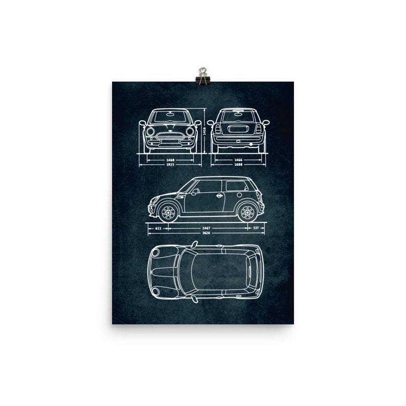 Mini Car / Car Blueprint Poster / Vintage Style Home Decor - Etsy