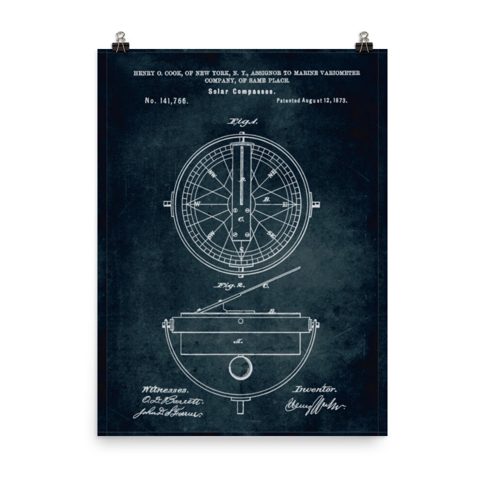 1873 Solar Compasses / Patent Poster Blueprint / Vintage Home Decor ...