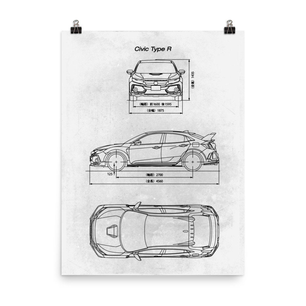 Civic Type R / Car Blueprint Poster / Vintage Style Home Decor - Etsy
