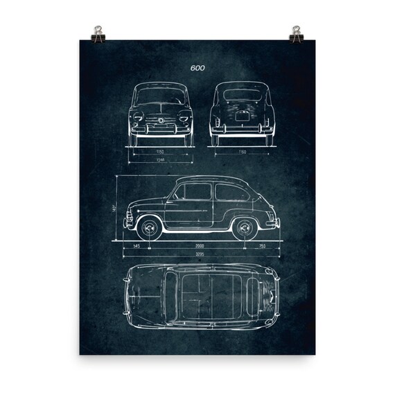 600 / Car Blueprint Poster / Vintage Style Home Decor | Etsy