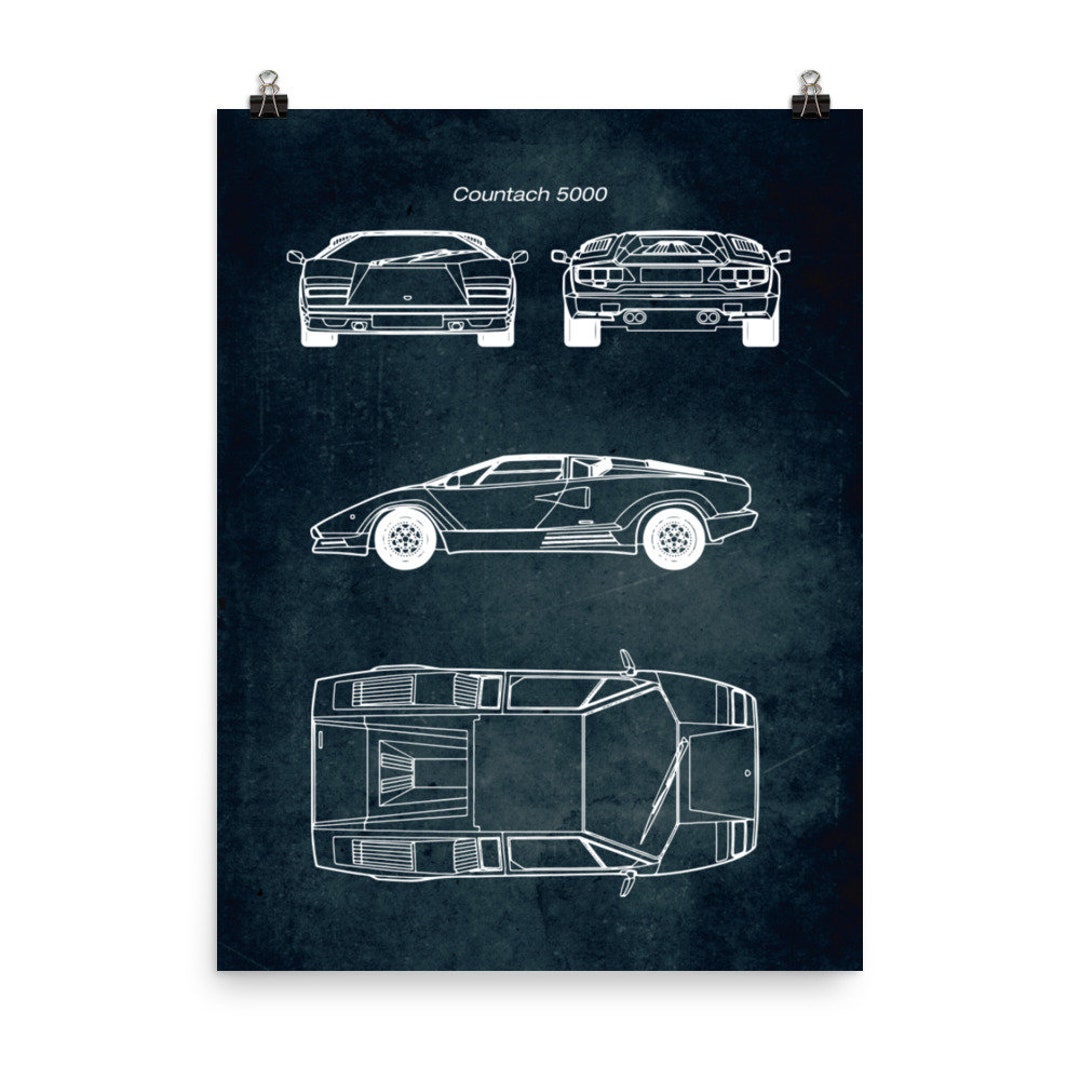 Countach 5000 / Car Blueprint Poster / Vintage Style Home Decor - Etsy