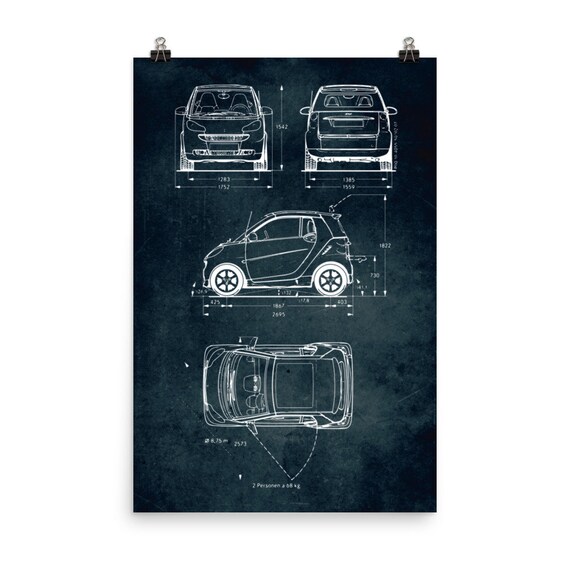 Smart / Car Blueprint Poster / Vintage Style Home Decor - Etsy