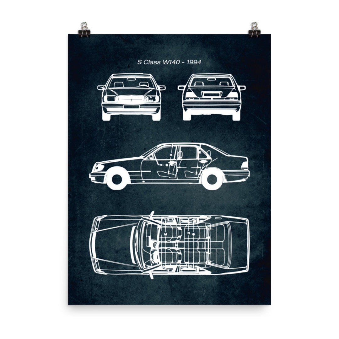 S Class W140 1994 / Car Blueprint Poster / Vintage Style Home Decor - Etsy