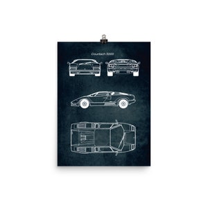 Countach 5000 / Car Blueprint Poster / Vintage Style Home Decor - Etsy